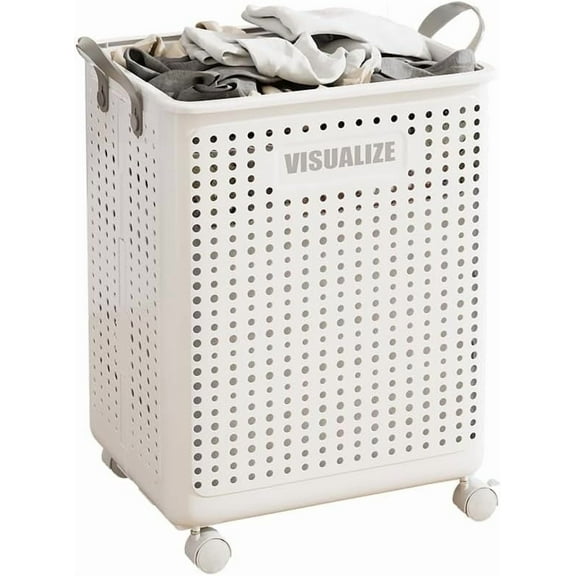 EDHITNR Folding Laundry Basket with Wheels, Large Capacity Foldable ...