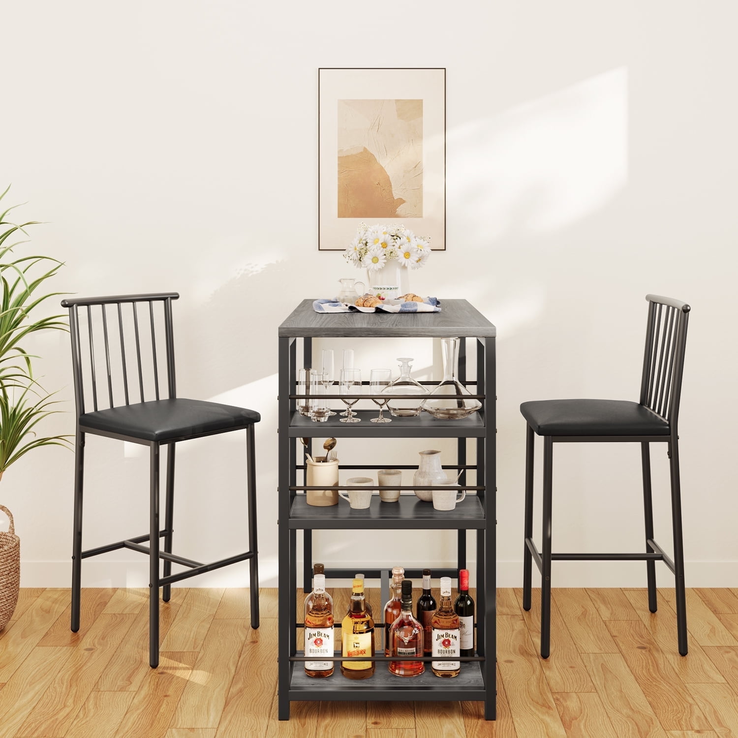 Asofer 2-Piece Bar Table Set with PU Chairs, Counter Height for Kitchen ...