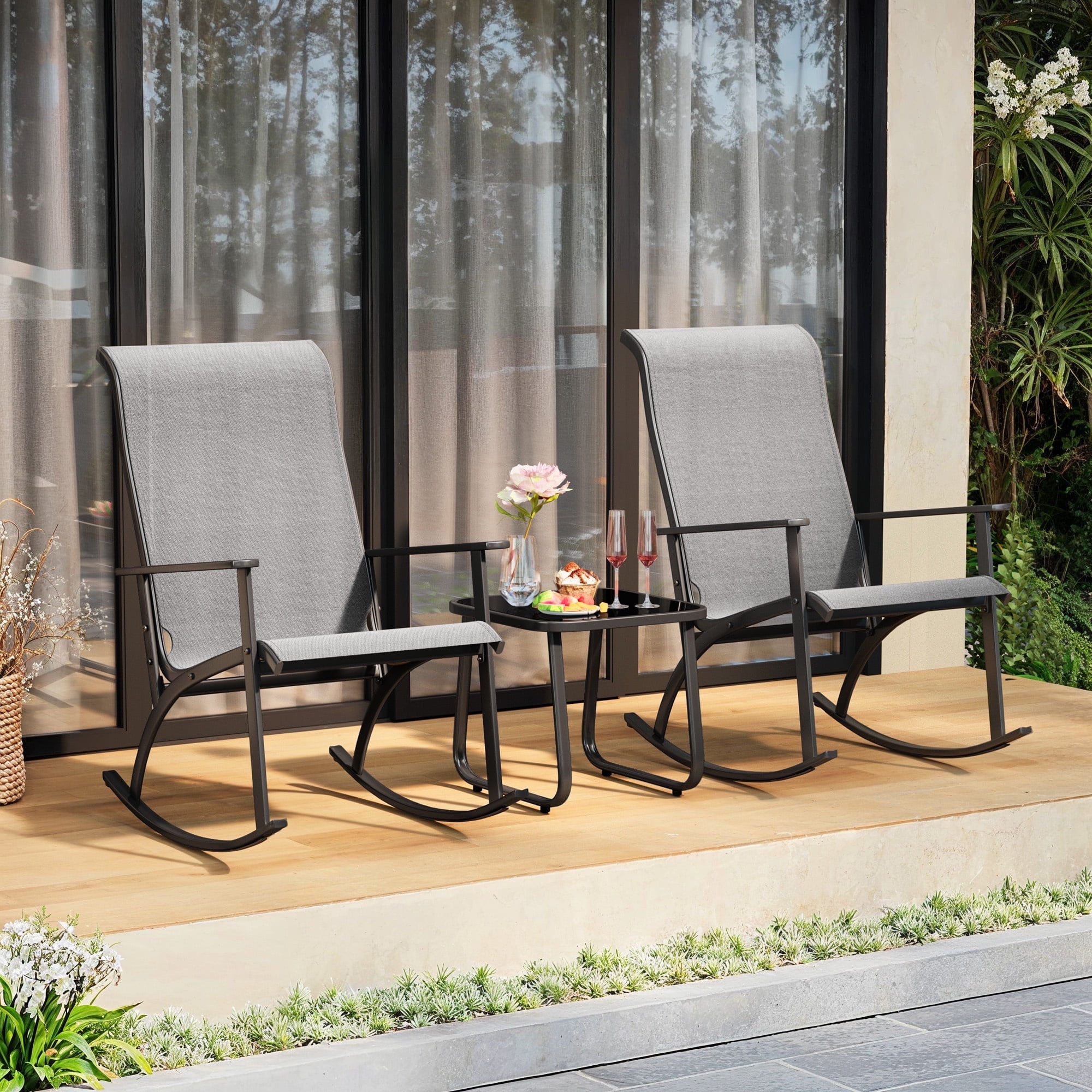 Asofer 3-Piece Outdoor Rocking Bistro Set with Heightened backrest ...