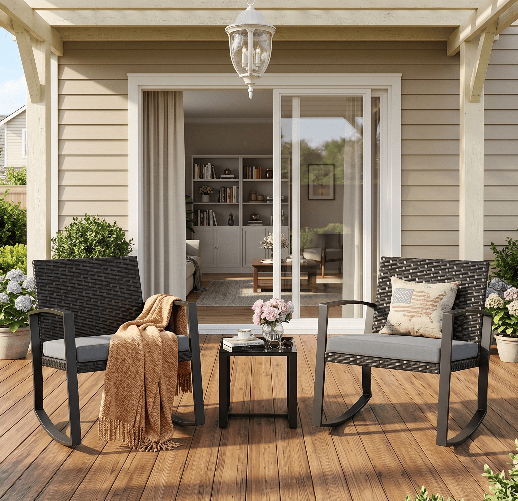 Asofer 3-Piece Outdoor Patio Set, Wicker Rocking Chair with Cushion ...