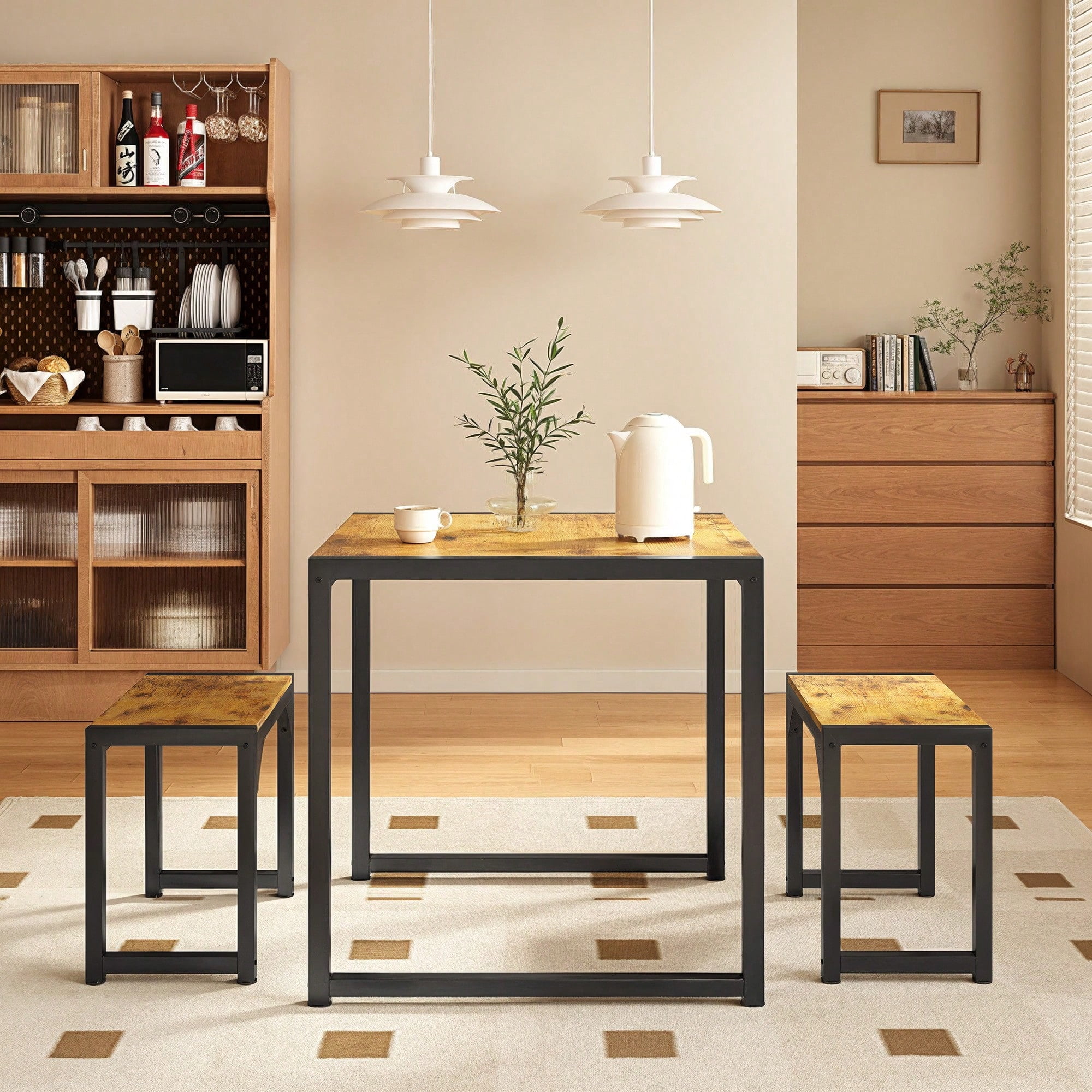 Asofer 3-Piece Square Table & Chair Set, Space Saving Dining Table Set ...