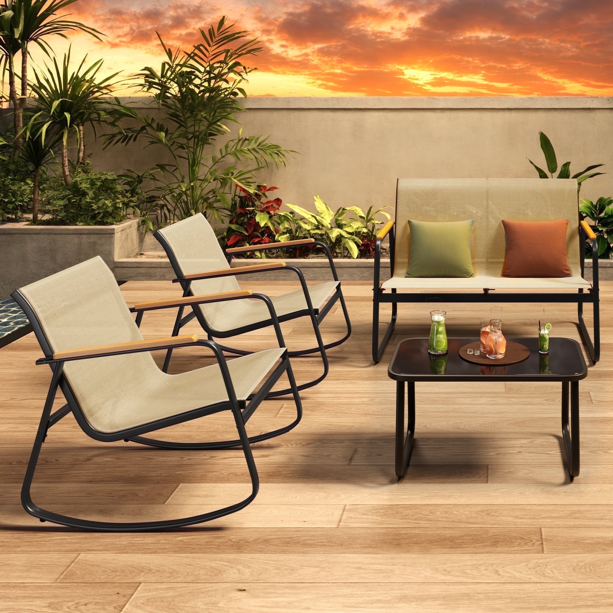 Asofer 4 Pieces Patio Furniture Set,Wicker Patio Bistro Set for ...