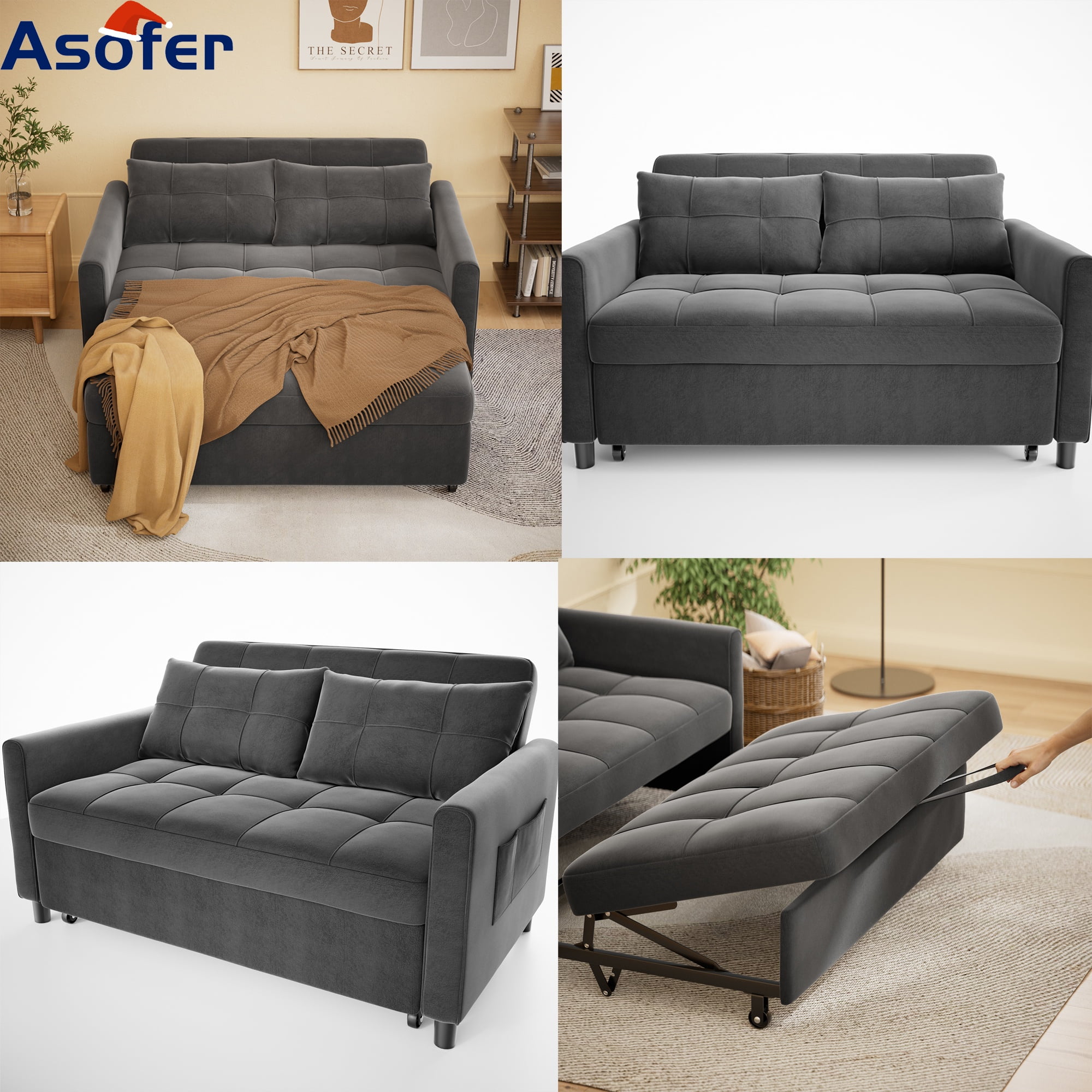 Asofer 3-in-1 Convertible Sofa Bed, Loveseat Sleeper with Pull Out ...