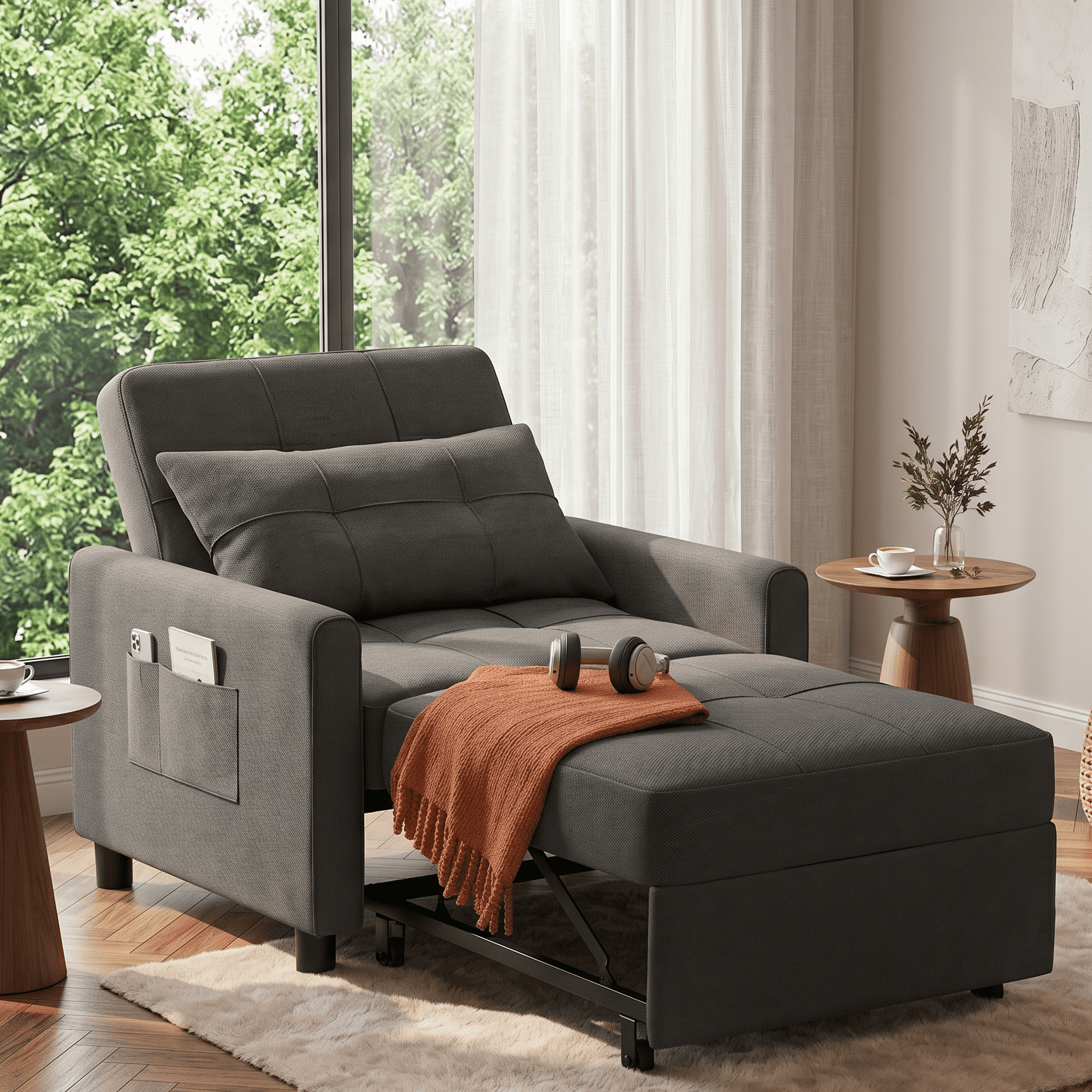 Sofa Bed Chair Convertible, Sleeper Chair with Pull-Out Bed, 3-in-1 ...