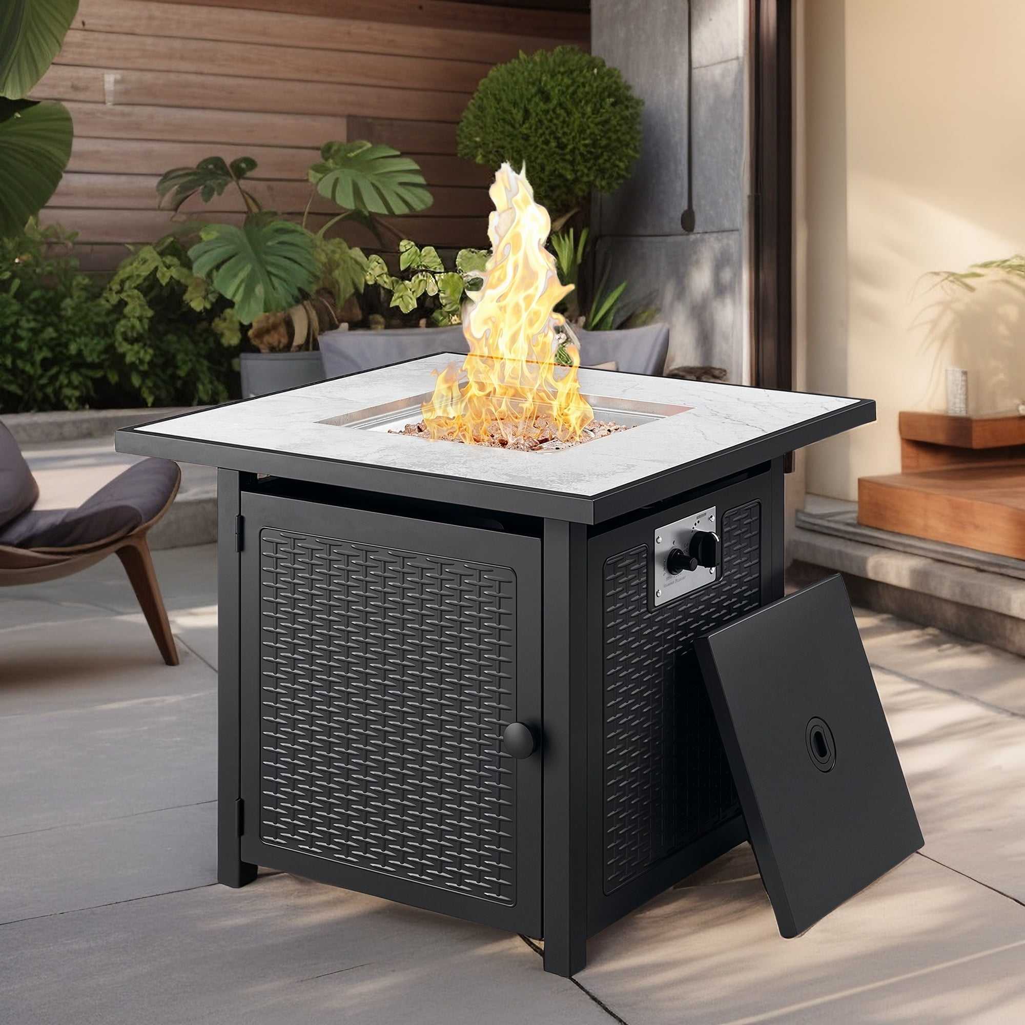 Asofer 30" Propane Fire Pit Table with Lid & Lava Rock, 50,000 BTU ...