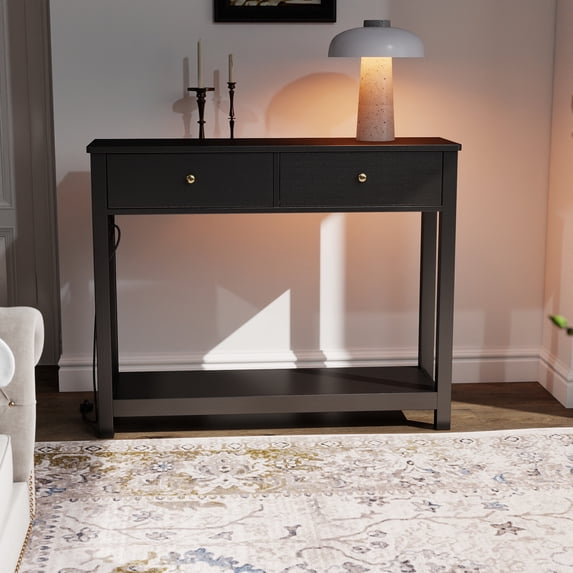 Asofer 39" Console Table with 2 Drawers & Outlets and USB Ports, Modern ...