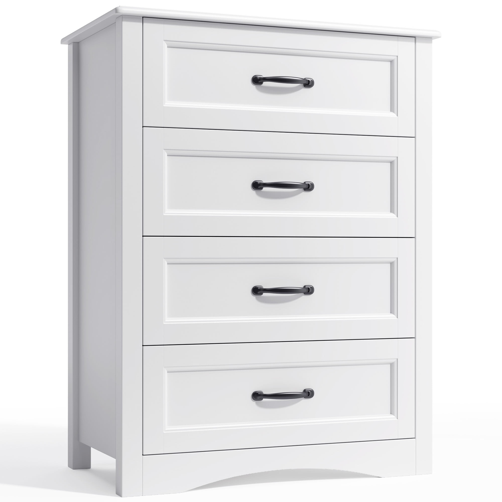 Asofer 4-Drawer White Dresser Cabinet with Metal Handle, Modern Wood ...