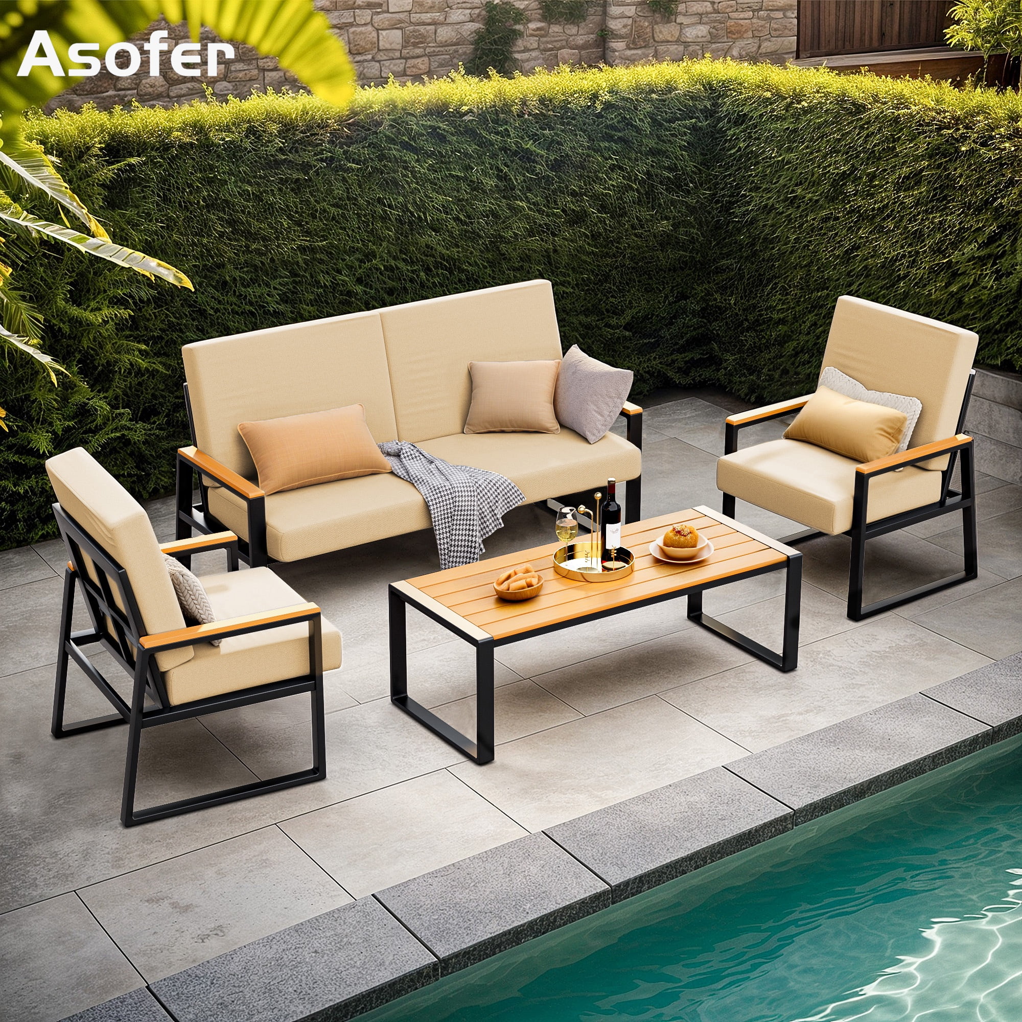 Asofer 4-PCS Patio Furniture Set on Sale, Outdoor Conversation Set with ...