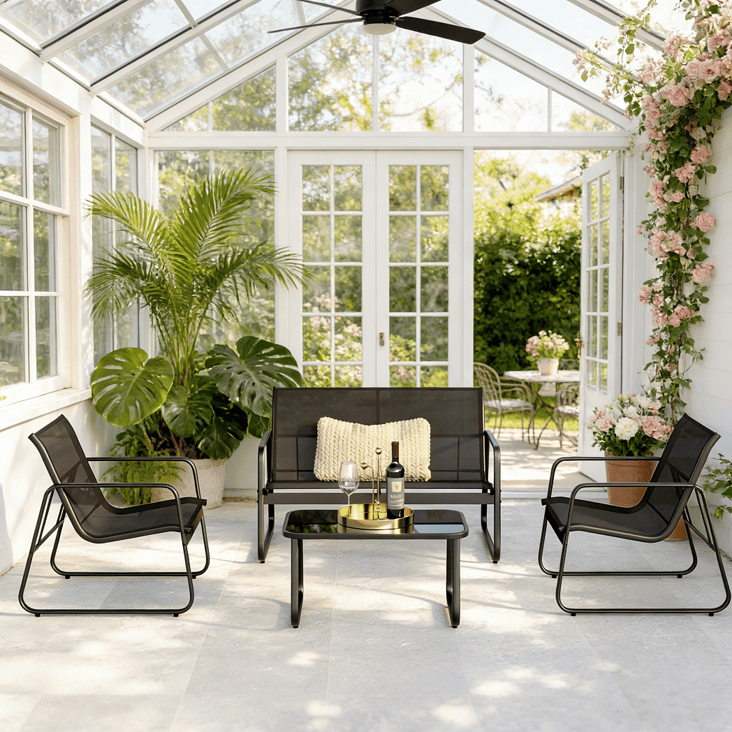 Asofer 4-Piece Outdoor Conversation Set,Patio Bistro Set with Loveseat ...