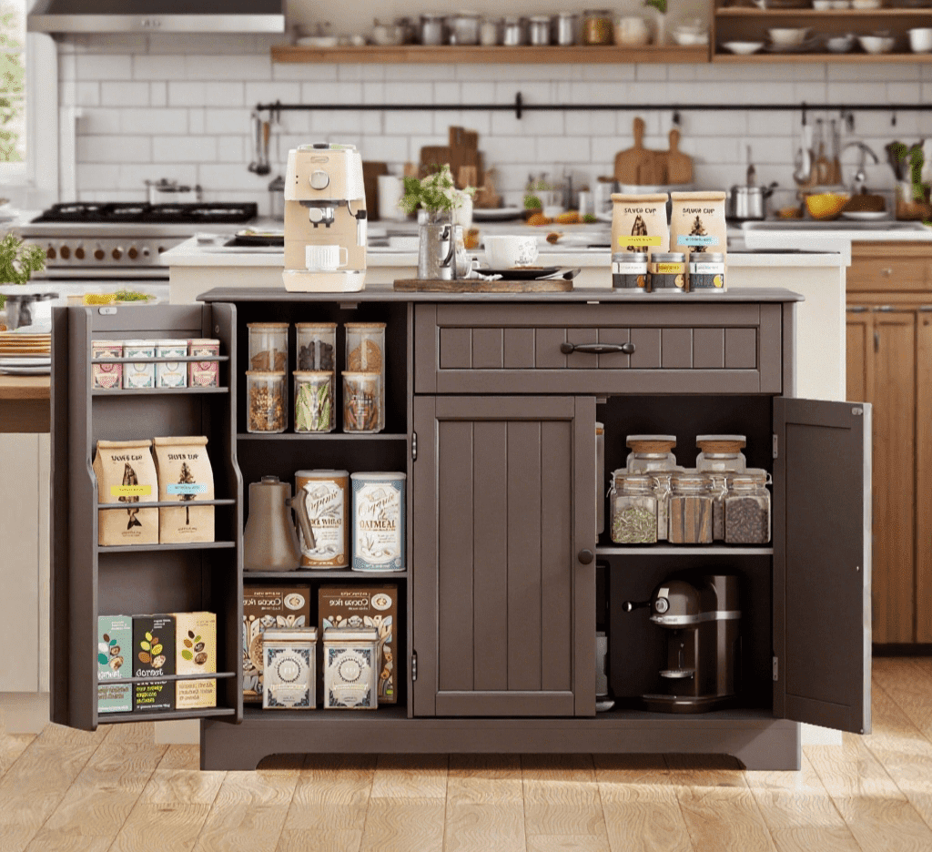 Asofer 42" Kitchen Pantry Storage Cabinet with Guardrail Space ...
