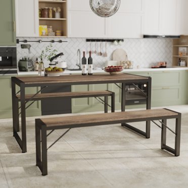 Costway 4-Person Dining Table Wooden Kitchen Table with Solid Rubber ...