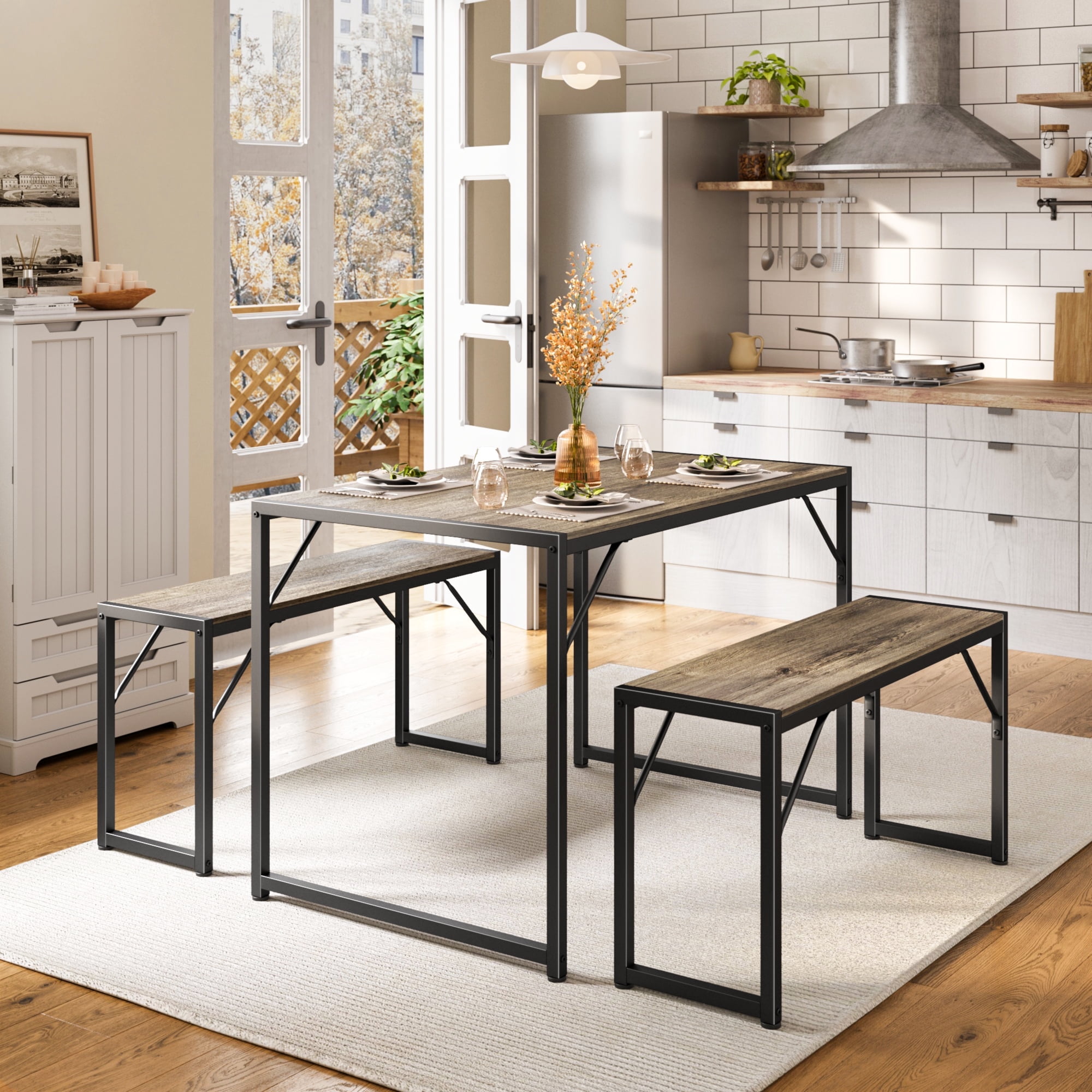 Asofer 45.5" Small Kitchen Dining Table Set with 2 Benches, Multi-Use ...