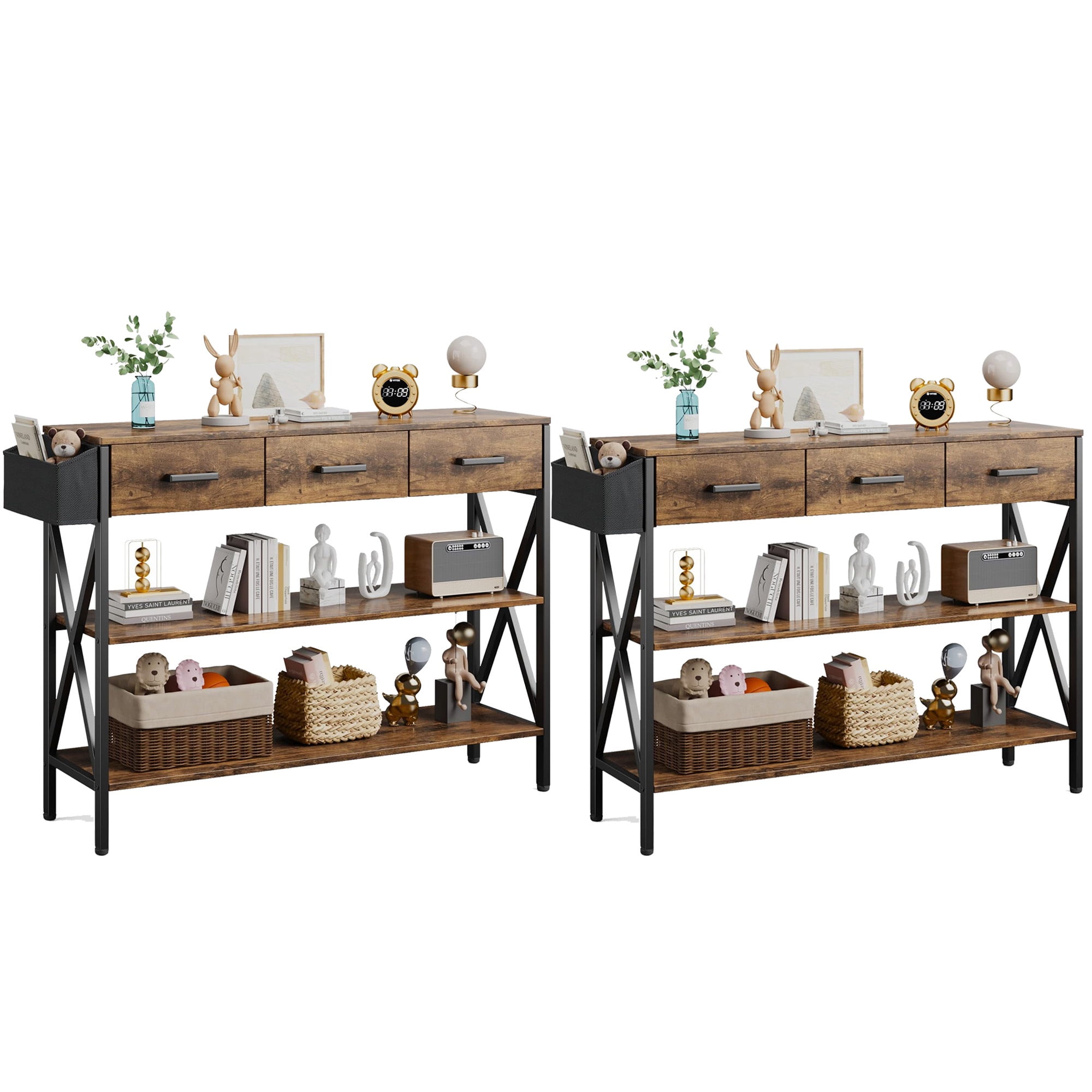 Asofer 2Pcs 47" Entryway Table, Sofa Table with 3 Drawers & 3 Open ...