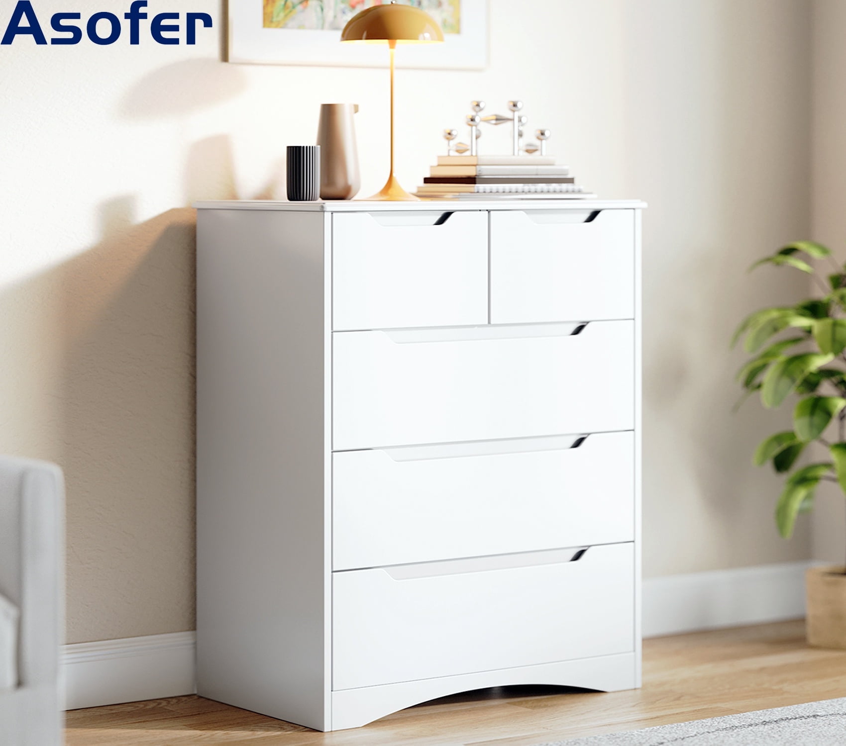 Asofer 5 Drawers Dresser, Bedroom Chest of Drawers, Sturdy Wood Dresser ...