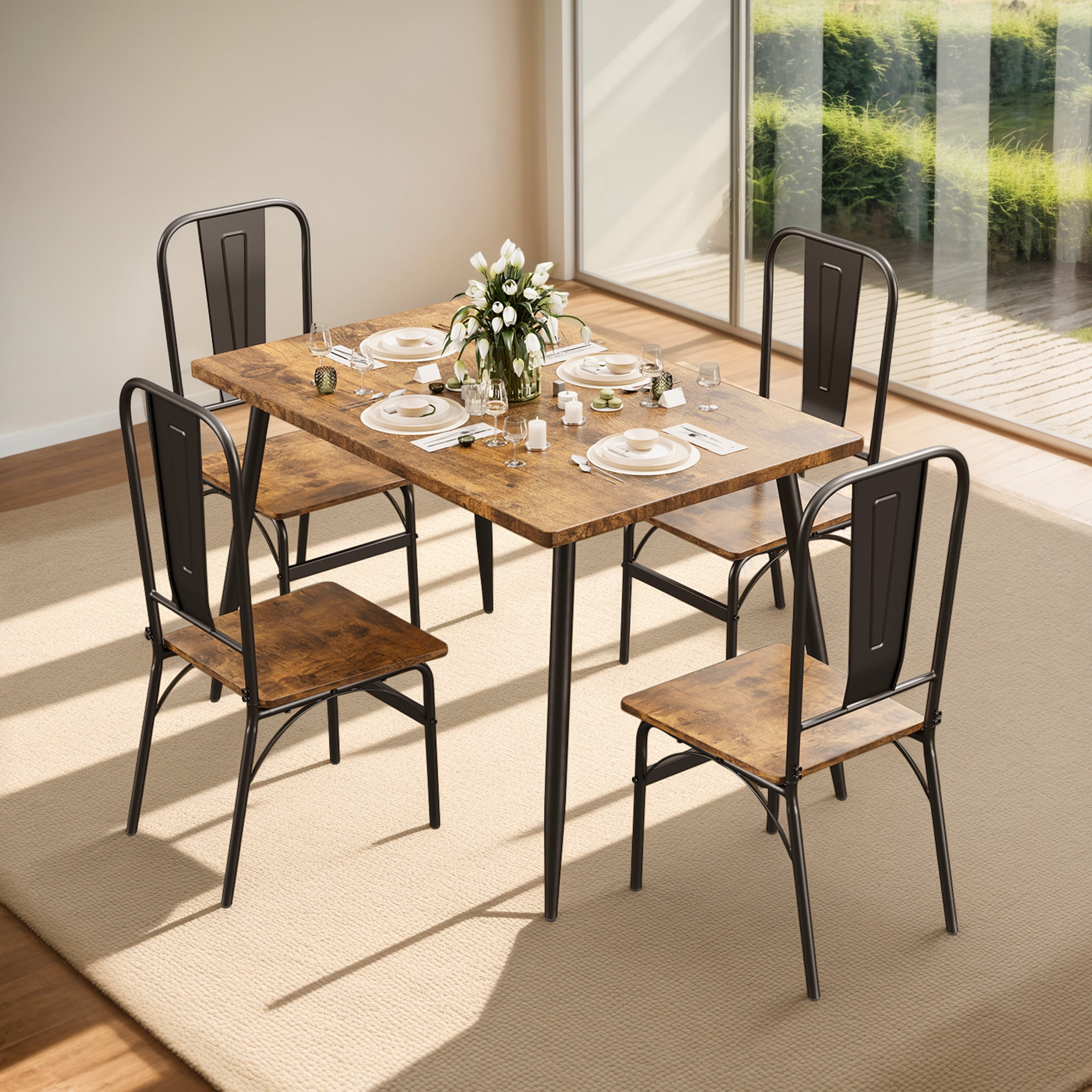Asofer 5 Pieces Dining Set for 4, Wooden Dinette Clearance for Small ...