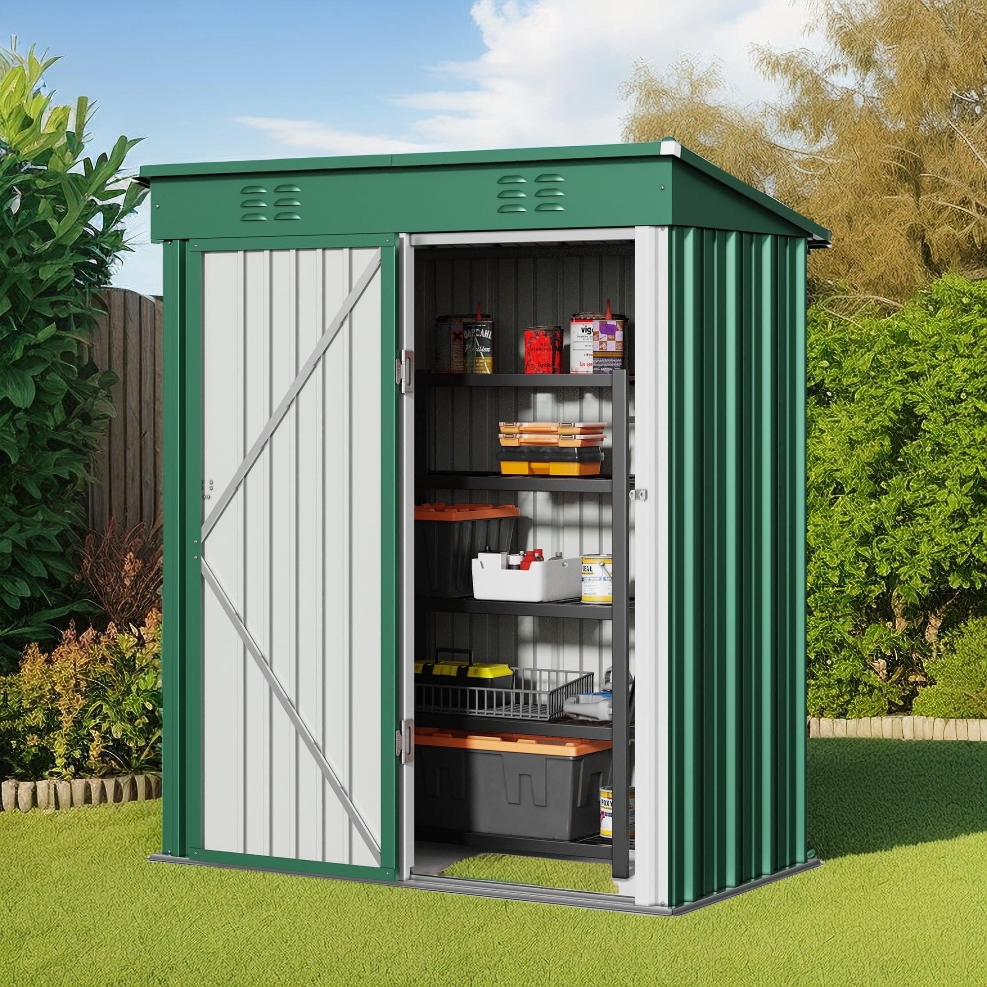 Asofer 5' x 3' FT Outdoor Storage Metal Shed, with 2 Lockable Door ...