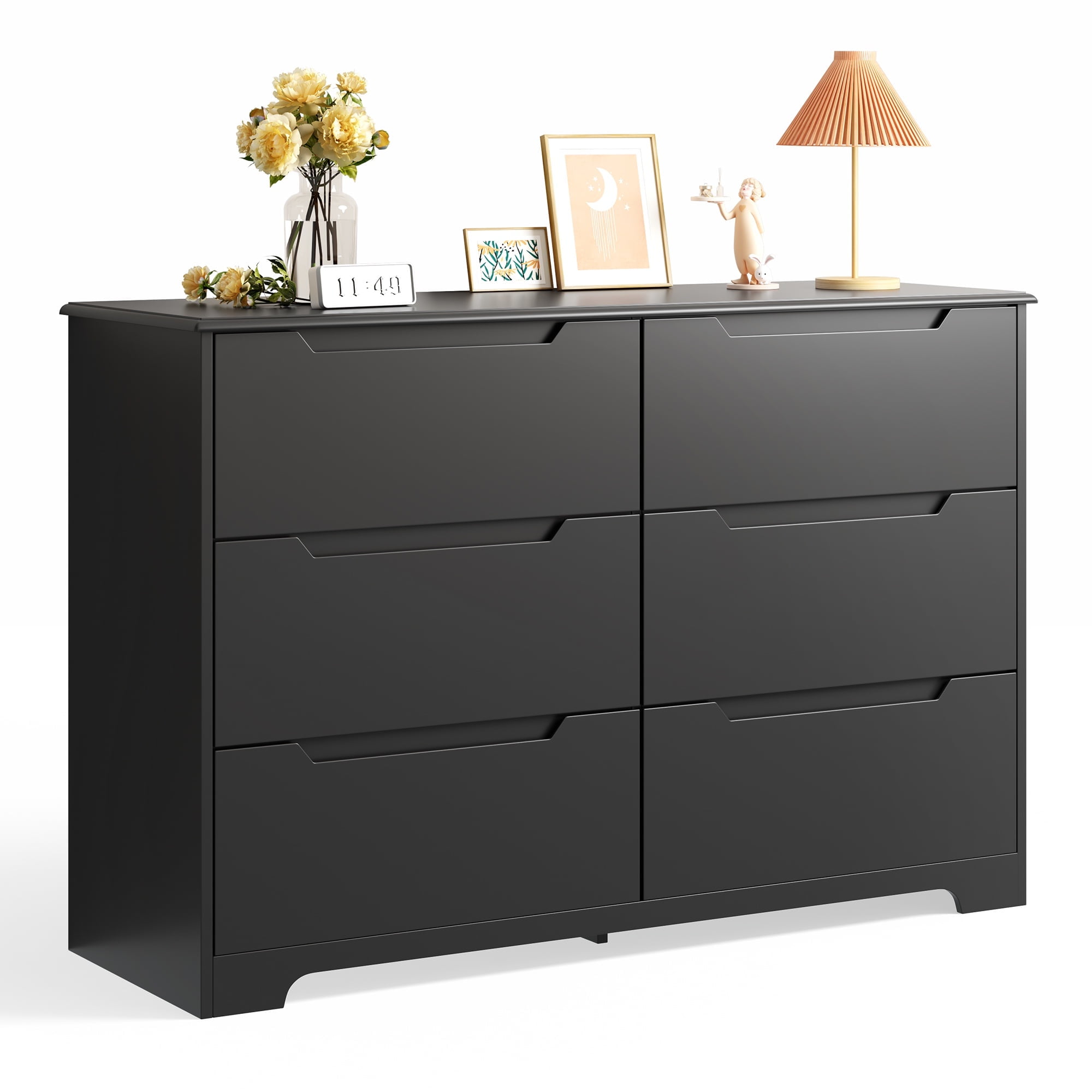 Asofer 6 Drawer Double Dresser with Cutout Handle, Chest of Drawers for ...