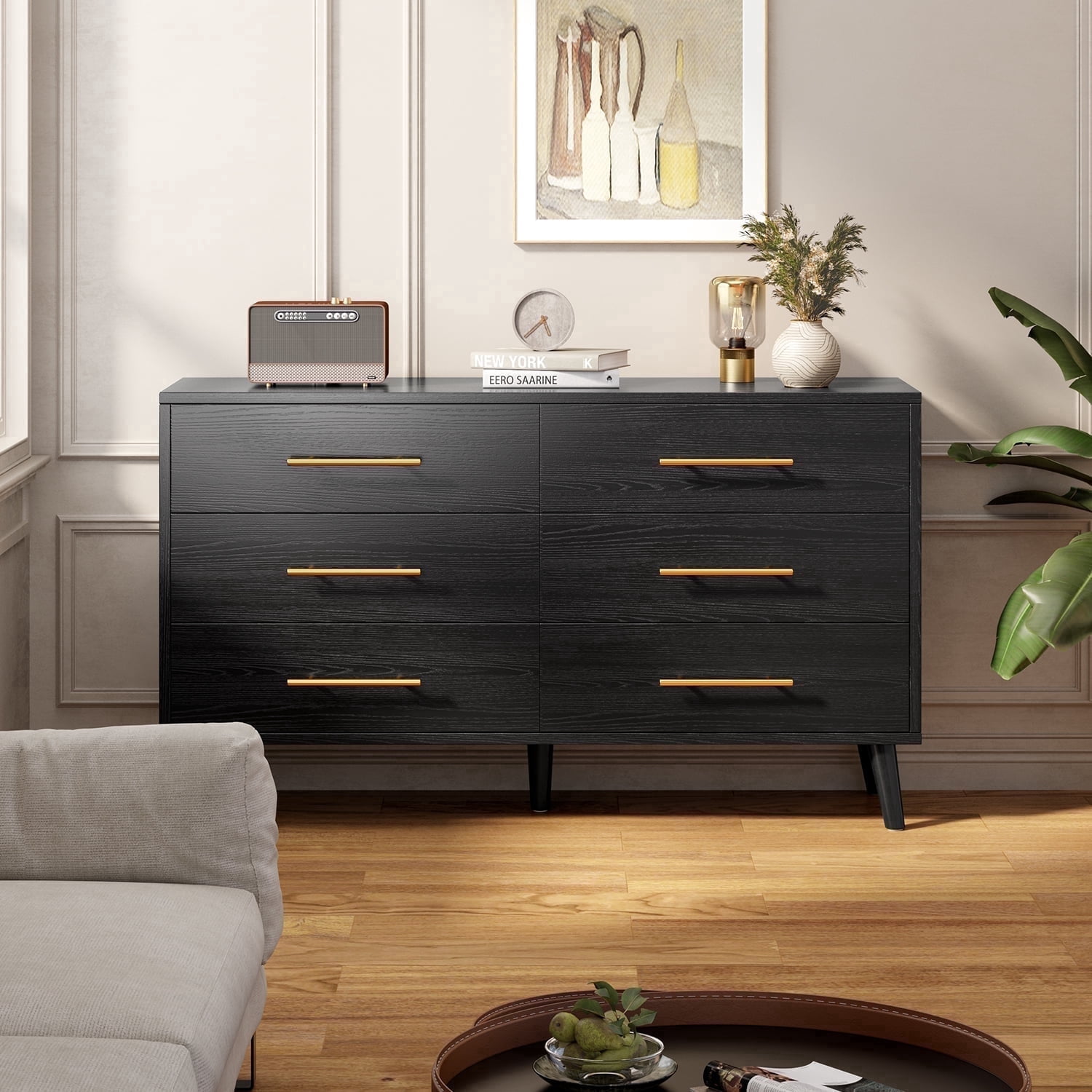 Asofer 6-Drawer Stable Dresser with Golden Metal Handle,Chest of ...