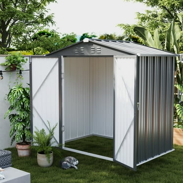 Patiowell 6 x 4 ft. Outdoor Metal Storage Shed, Galvanized Steel Garden ...