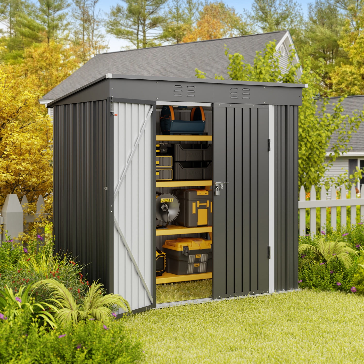 Asofer 6'x4' Outdoor Storage Shed Clearance, Metal Garden Sheds with ...