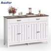 Homfa Farmhouse Buffet Sideboard, White, Adjustable Shelf, Storage for ...