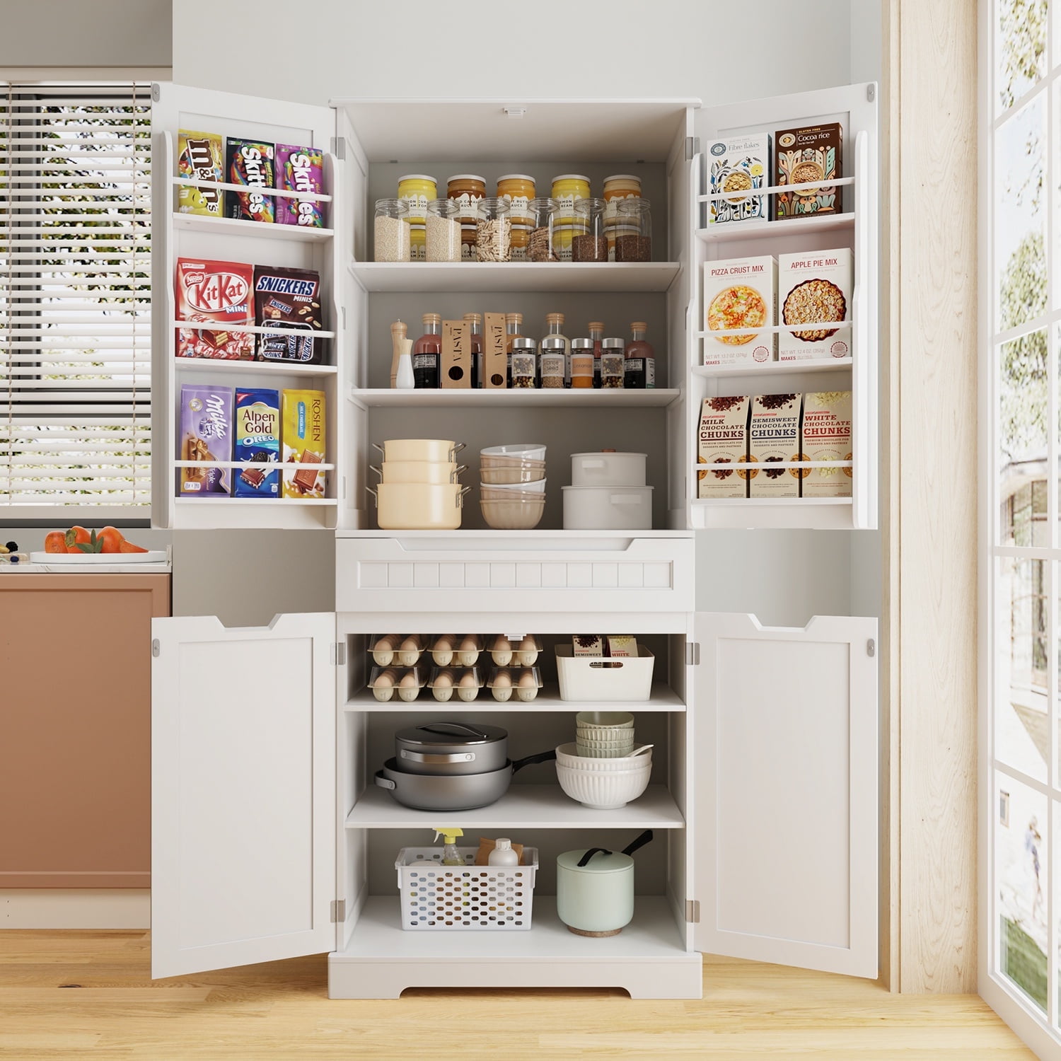 Asofer 71" Pantry Cabinet with Doors and Shelves, Kitchen Storage ...