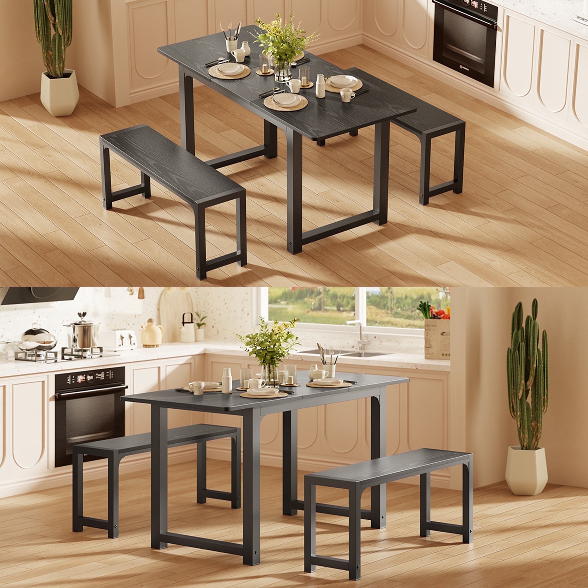 Asofer 63” Kitchen Table Sets with 2 Benches for Small Spaces ...