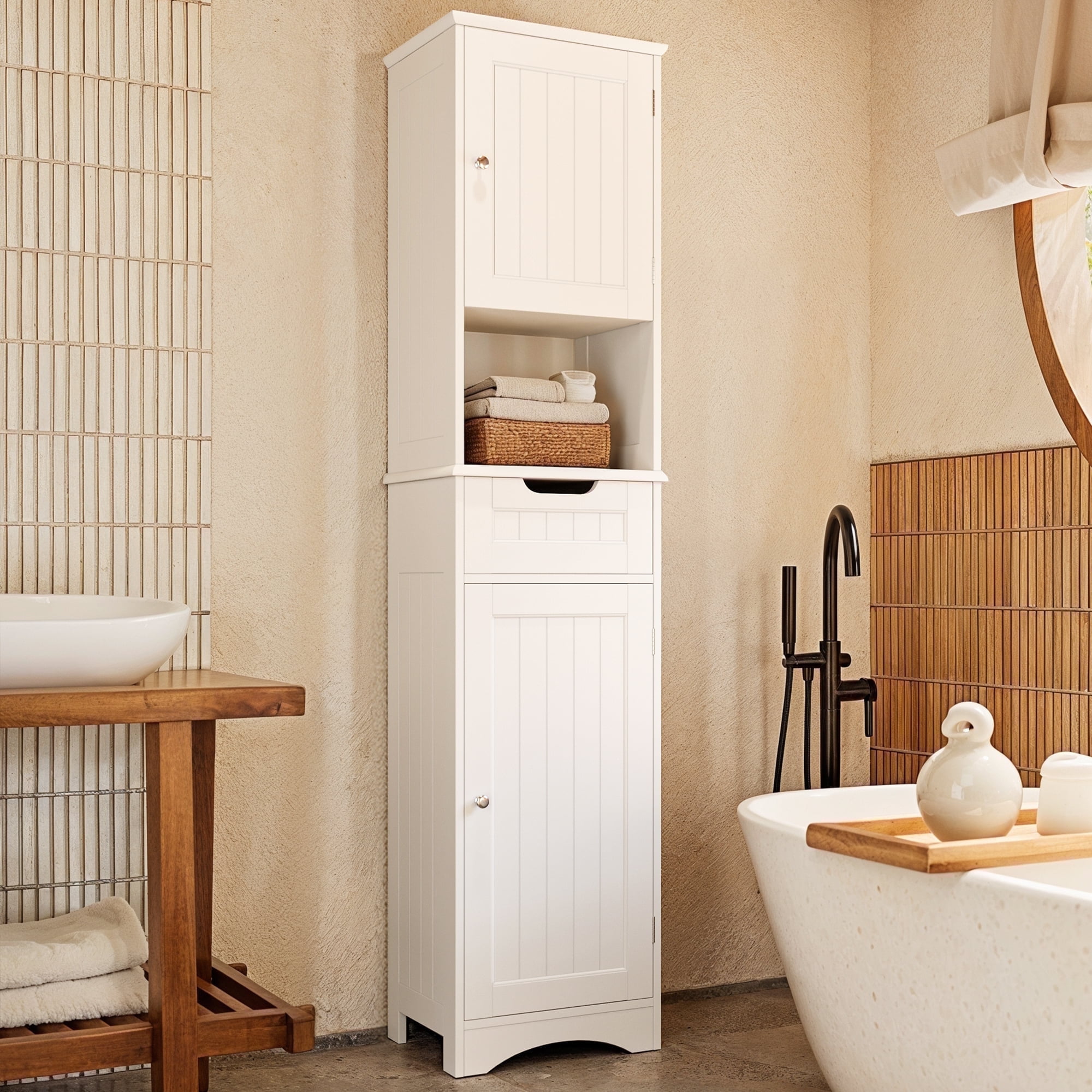 Asofer 67" Tall Bathroom Storage Cabinet, Modern Multipurpose Linen ...