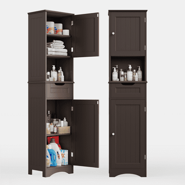 Costway Bathroom Tall Storage Cabinet Freestanding Linen Tower w/ Open ...