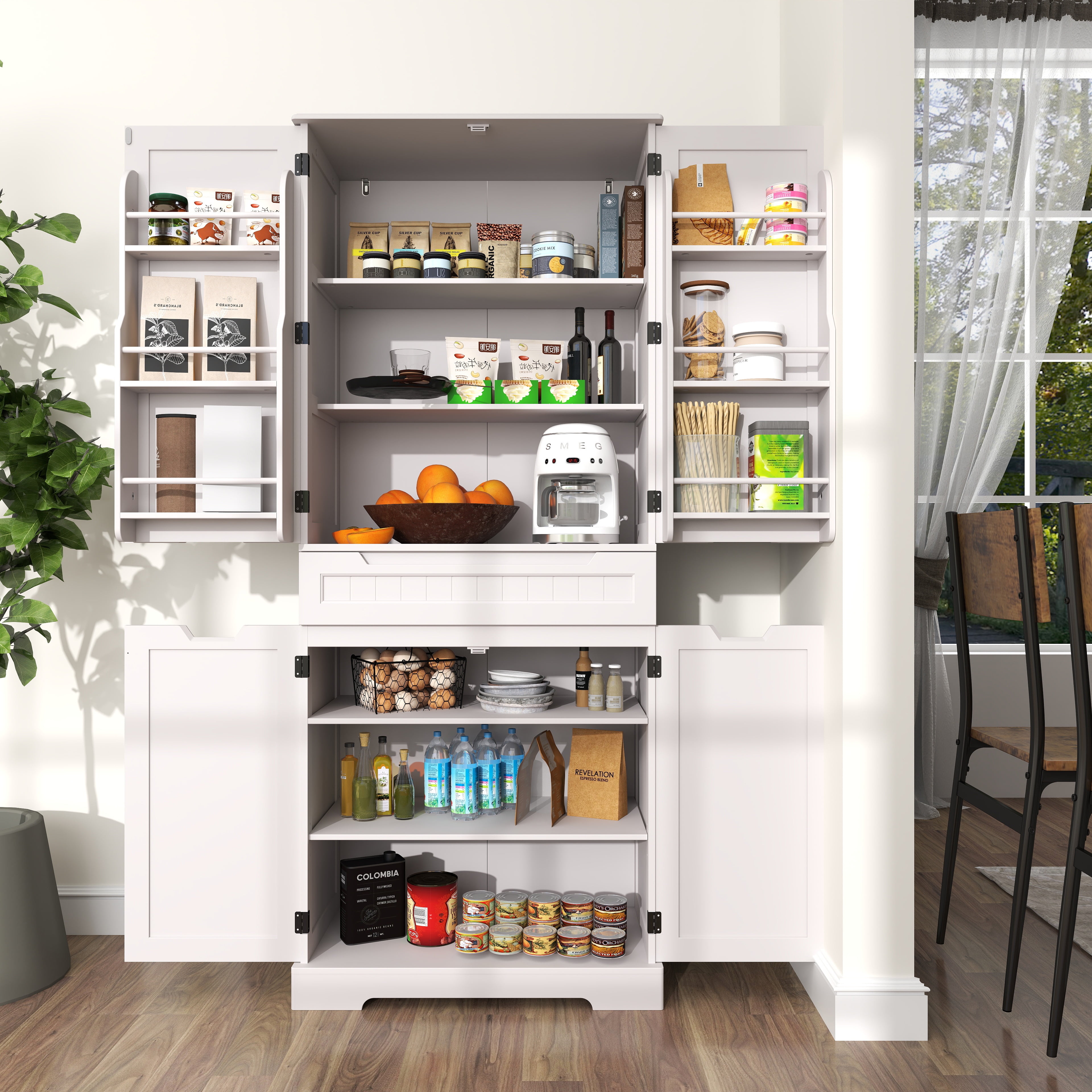 Asofer 71" Pantry Cabinet with 4 Door & 12 Shelves, Kitchen Storage ...
