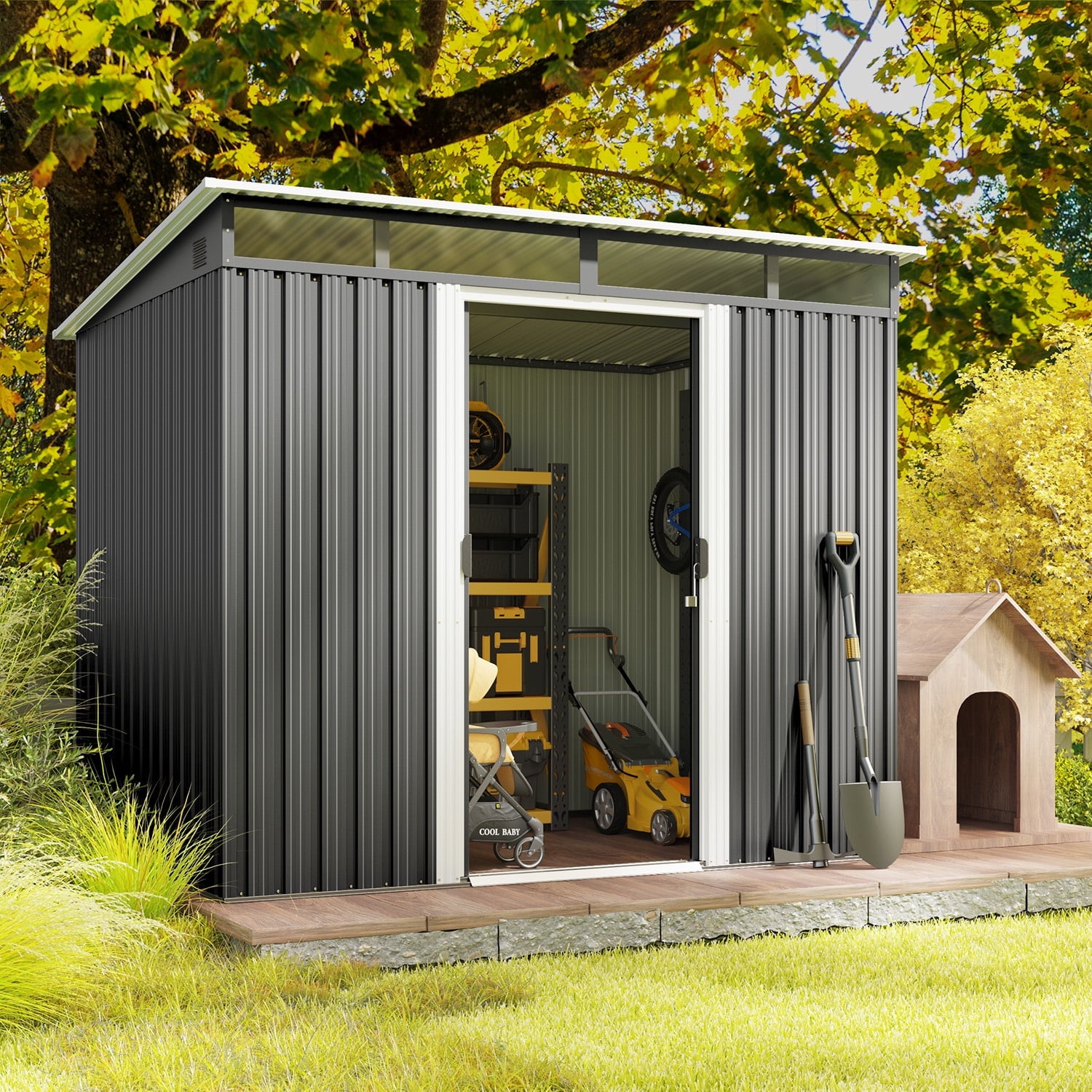 Asofer 8 x 6 FT Outdoor Storage Shed Clearance with Sliding Doors ...