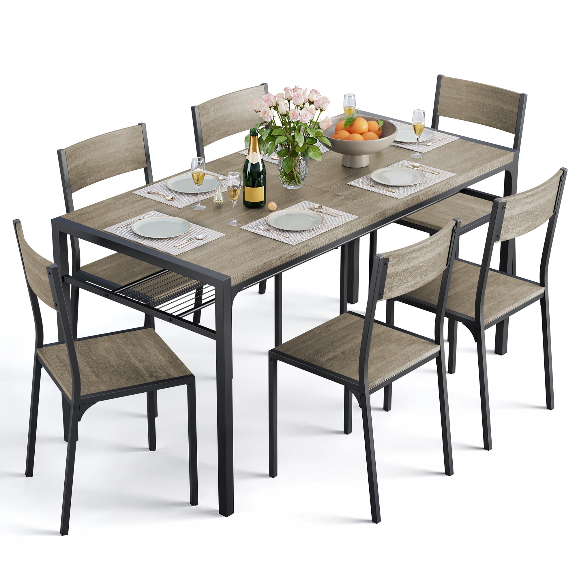 Kitchen Table Set for 6 People, Dining Table Set for 6, Mid-Century Modern Dining Room Table ...