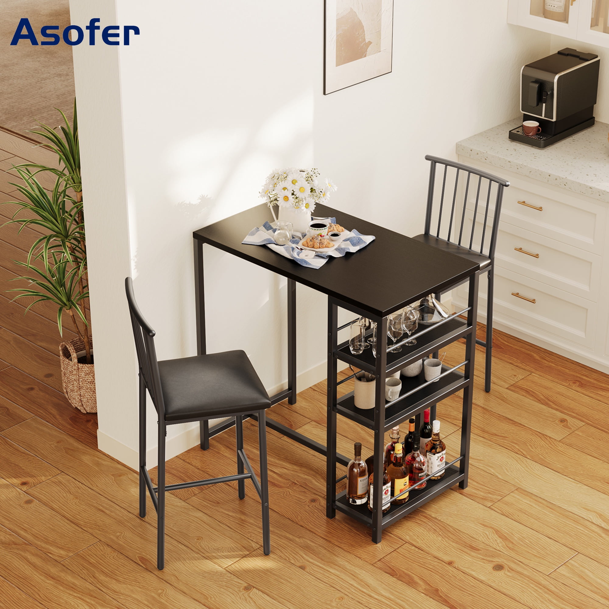 Asofer Dining Table for 2, Bar Table with PU Upholstered Chair, 3-Layer ...