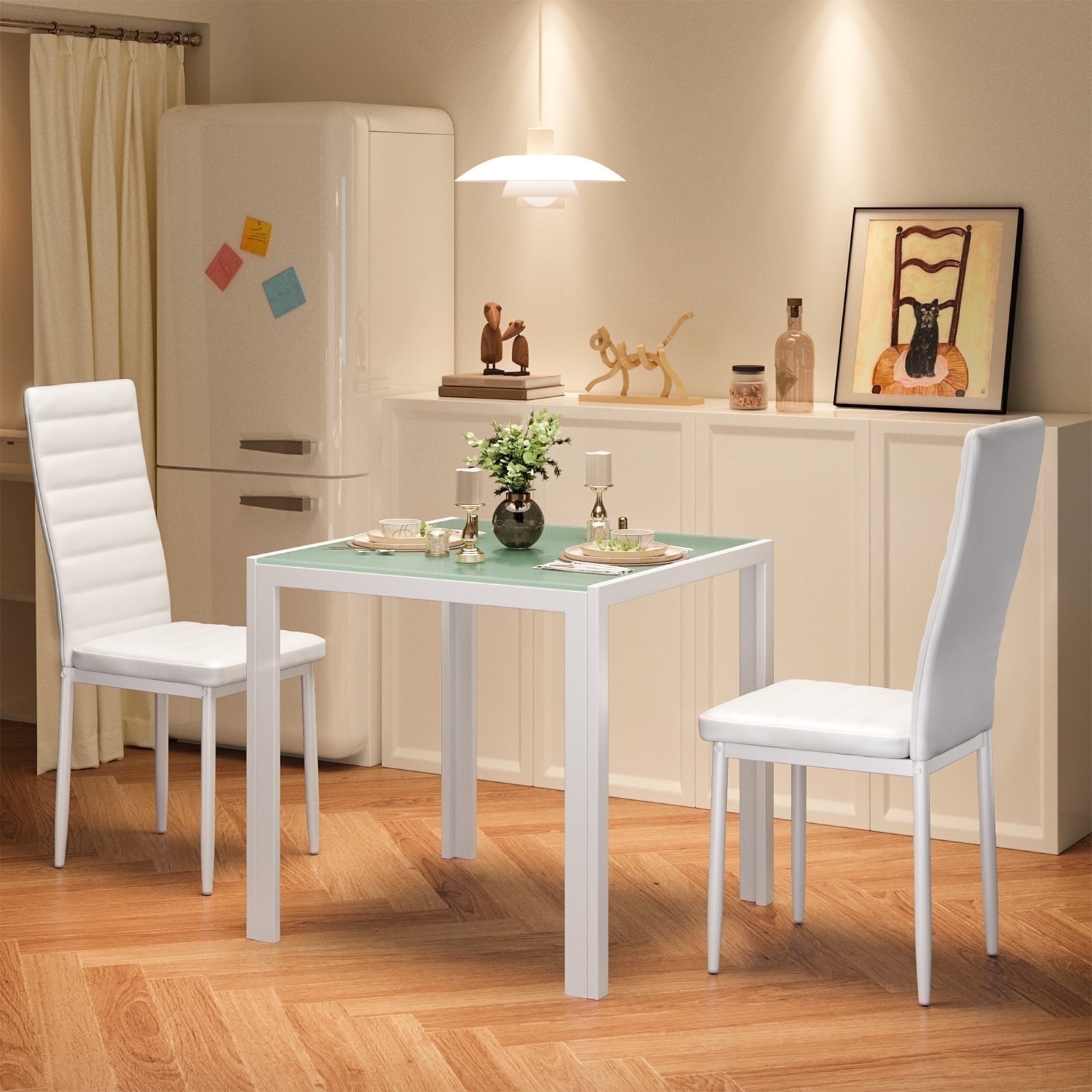 Asofer Glass Dining Table Set for 2, Small Kitchen Table Chairs Set of ...