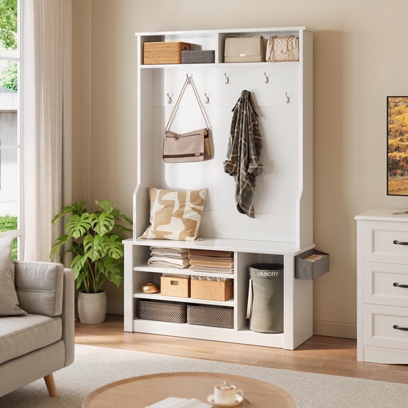 Asofer Hall Tree with Coat Rack & Storage Bench for Entrance, Mudroom ...