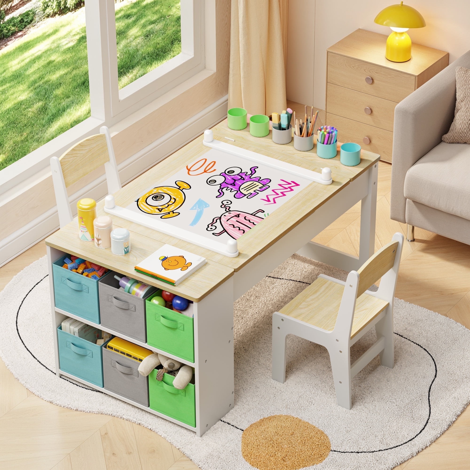 Asofer Kids Art Table with Storage, Kid Acitivity Table and Chair Set ...