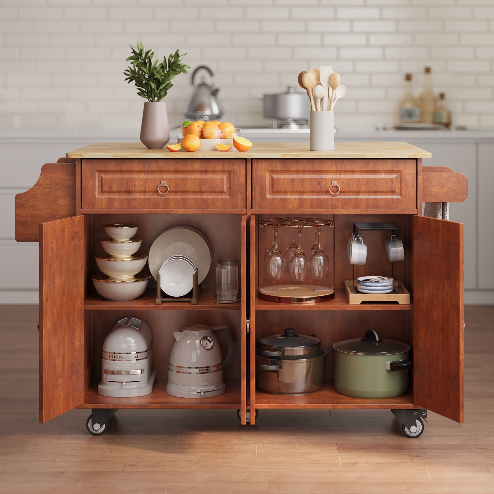 Asofer Kitchen Cart with Drop Leaf,Rolling Mobile Kitchen Island with ...
