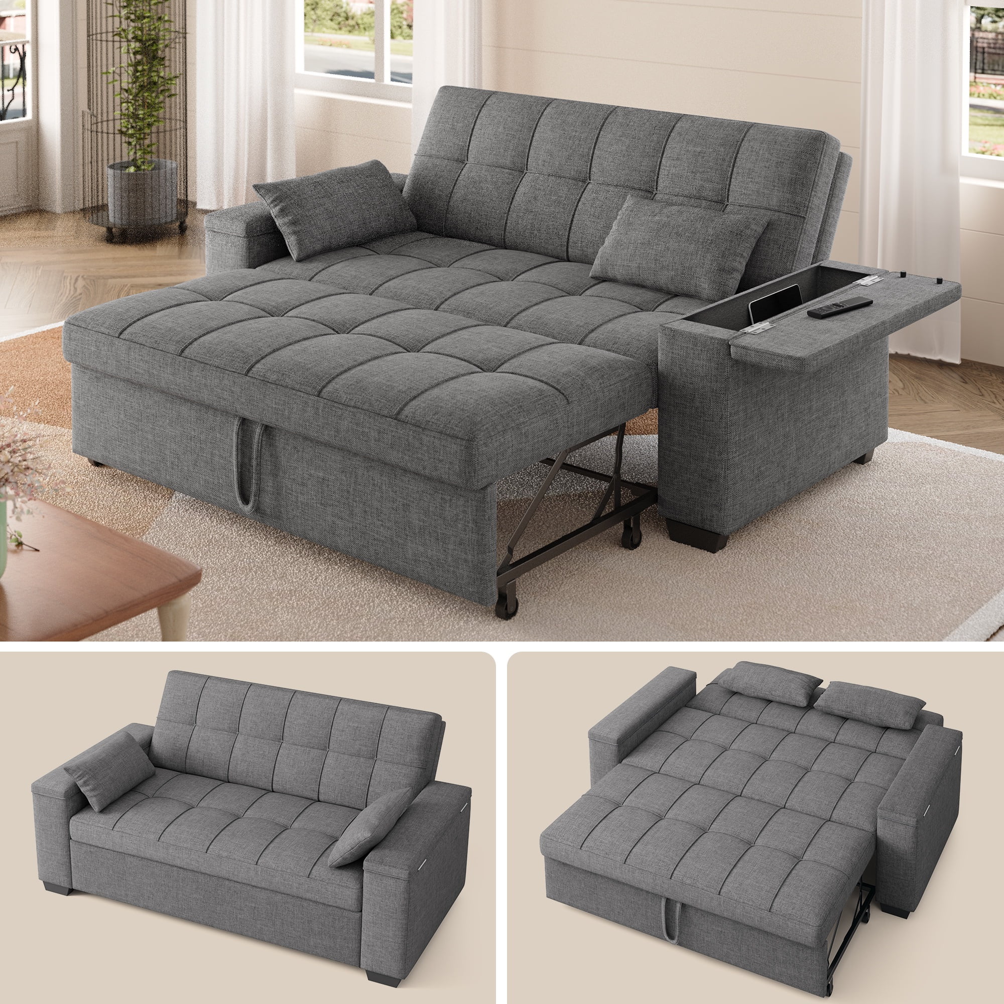 Asofer 3 in 1 Convertible Sofa Bed with Pull Out Couch, Storage ...