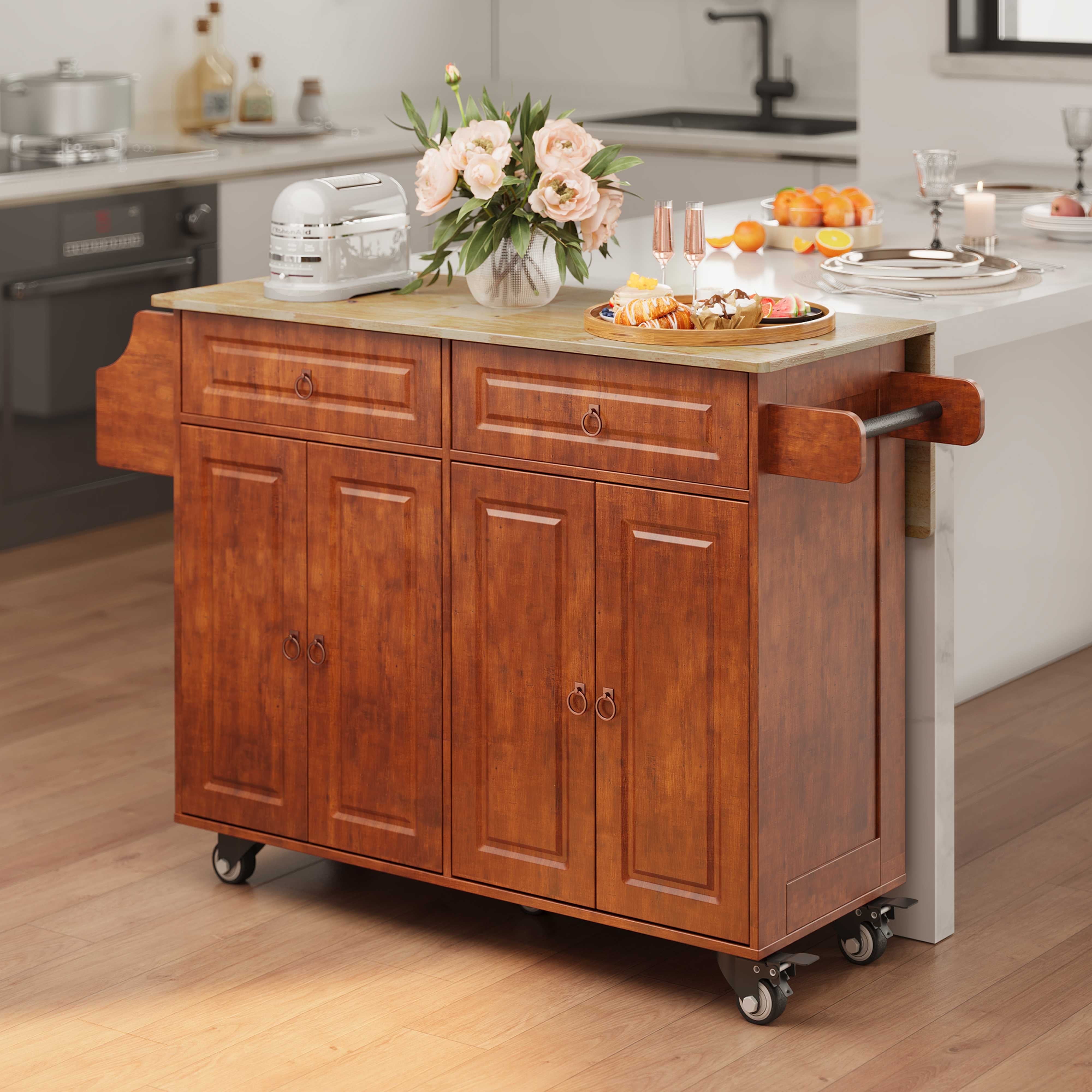 Asofer Large Kitchen Island with Storage, Rolling Mobile Kitchen Cart ...