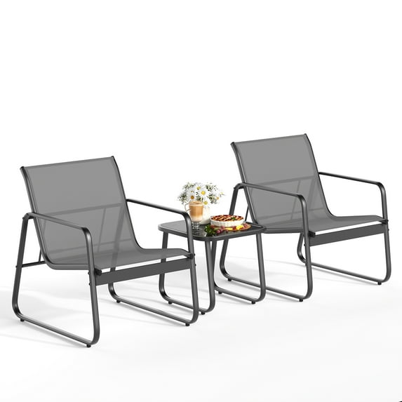 Asofer Outdoor Bistro Set，Patio Chairs Set with Metal Frame Glass Table ...