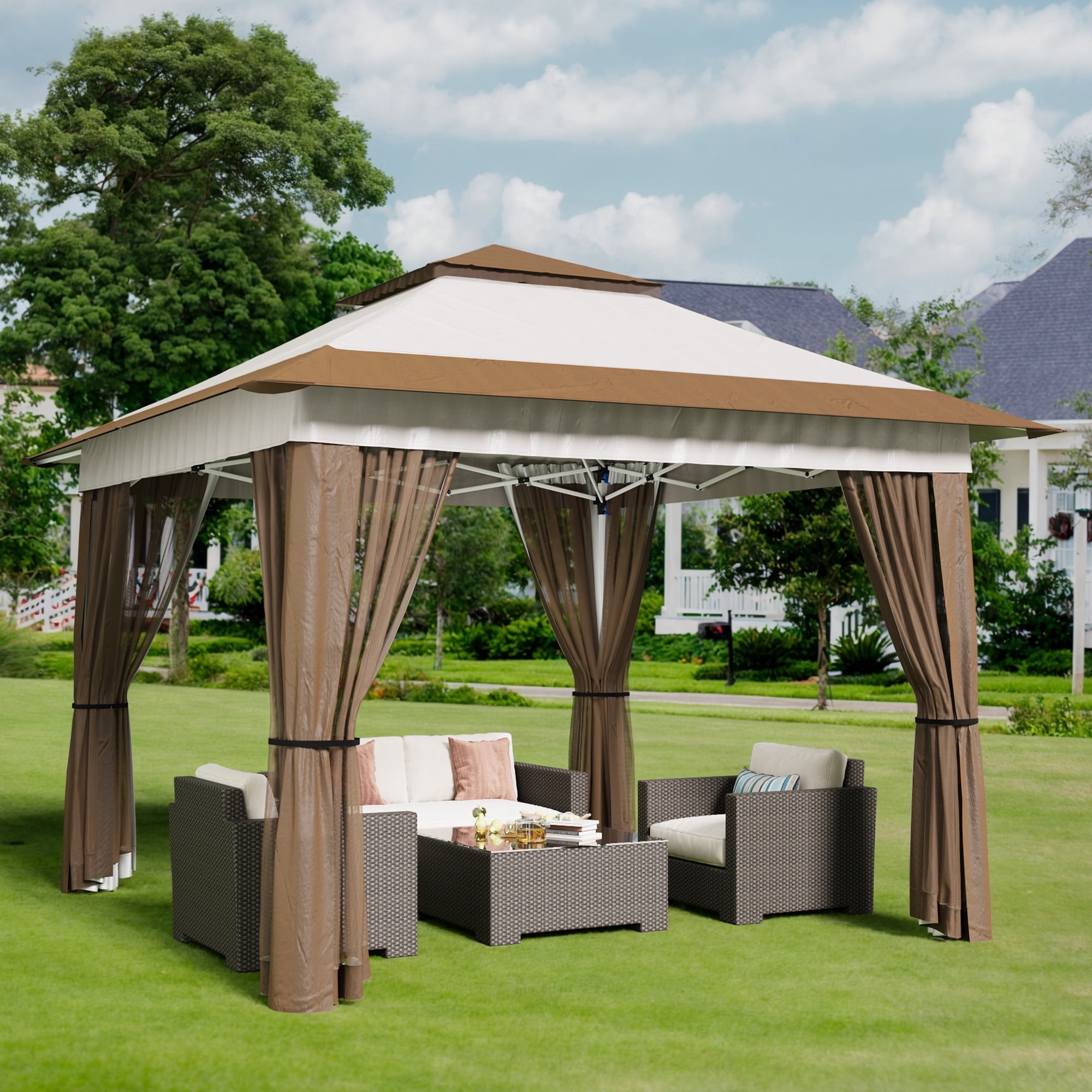 Asofer Outdoor Gazebo with Mosquito Netting for Backyard & Patio ...
