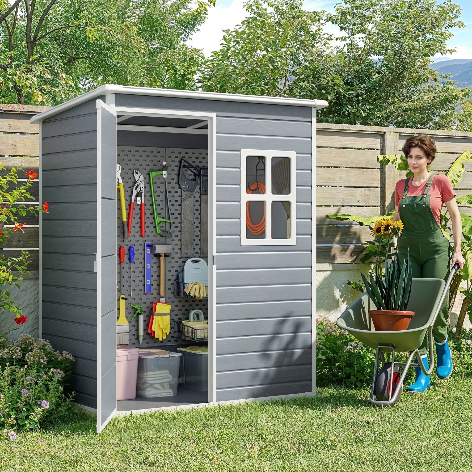 Resin Shed with Floor, Asofer 5x3 FT Outdoor Storage Shed, Plastic Tool ...