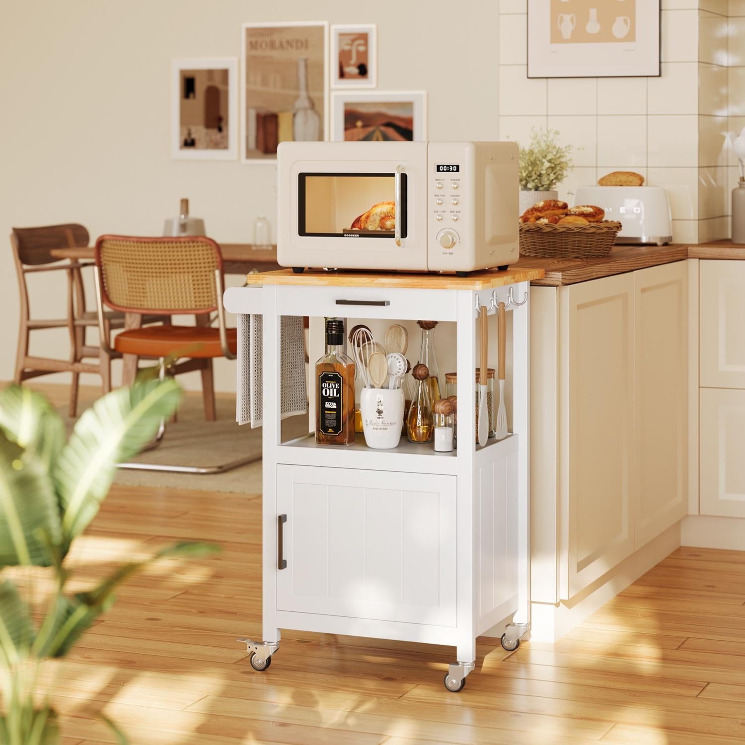 Asofer Rolling Kitchen Island Cart with Storage and Drawer, Small ...