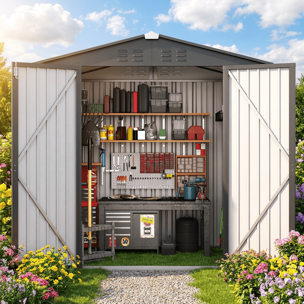 Asofer Outdoor Storage Shed 6'x4', Galvanized Steel, Lockable ...