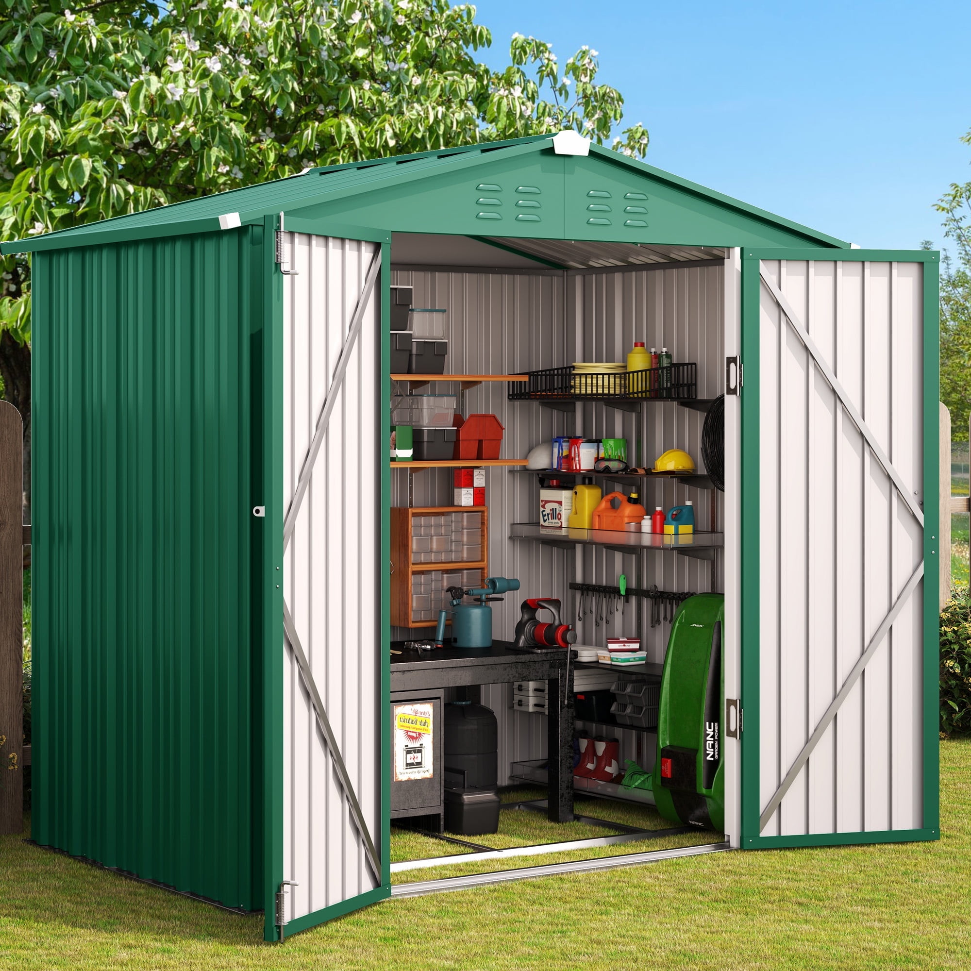 Asofer 6' x 4' Outdoor Storage Shed, Metal Garden Tool Storage Shed ...