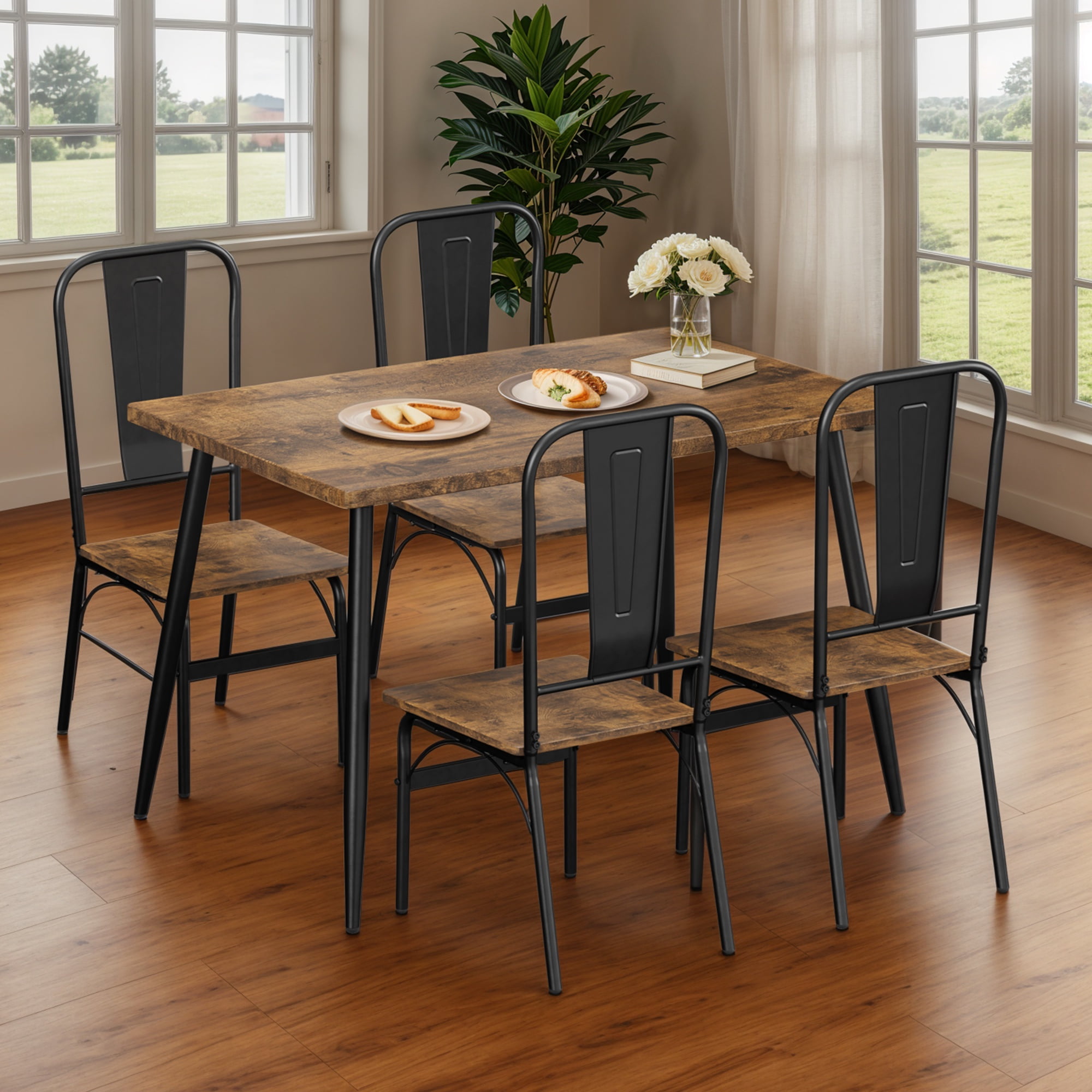 Asofer Small Kitchen Table Set for 4, Wooden Dining Table Set ...