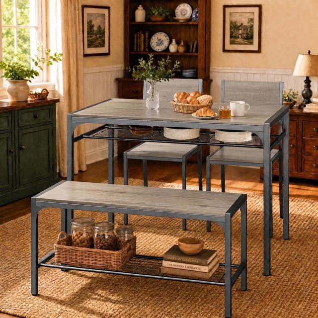 Asofer 4-Piece Dinette Dining Table and Chairs Set with Extra Storage ...