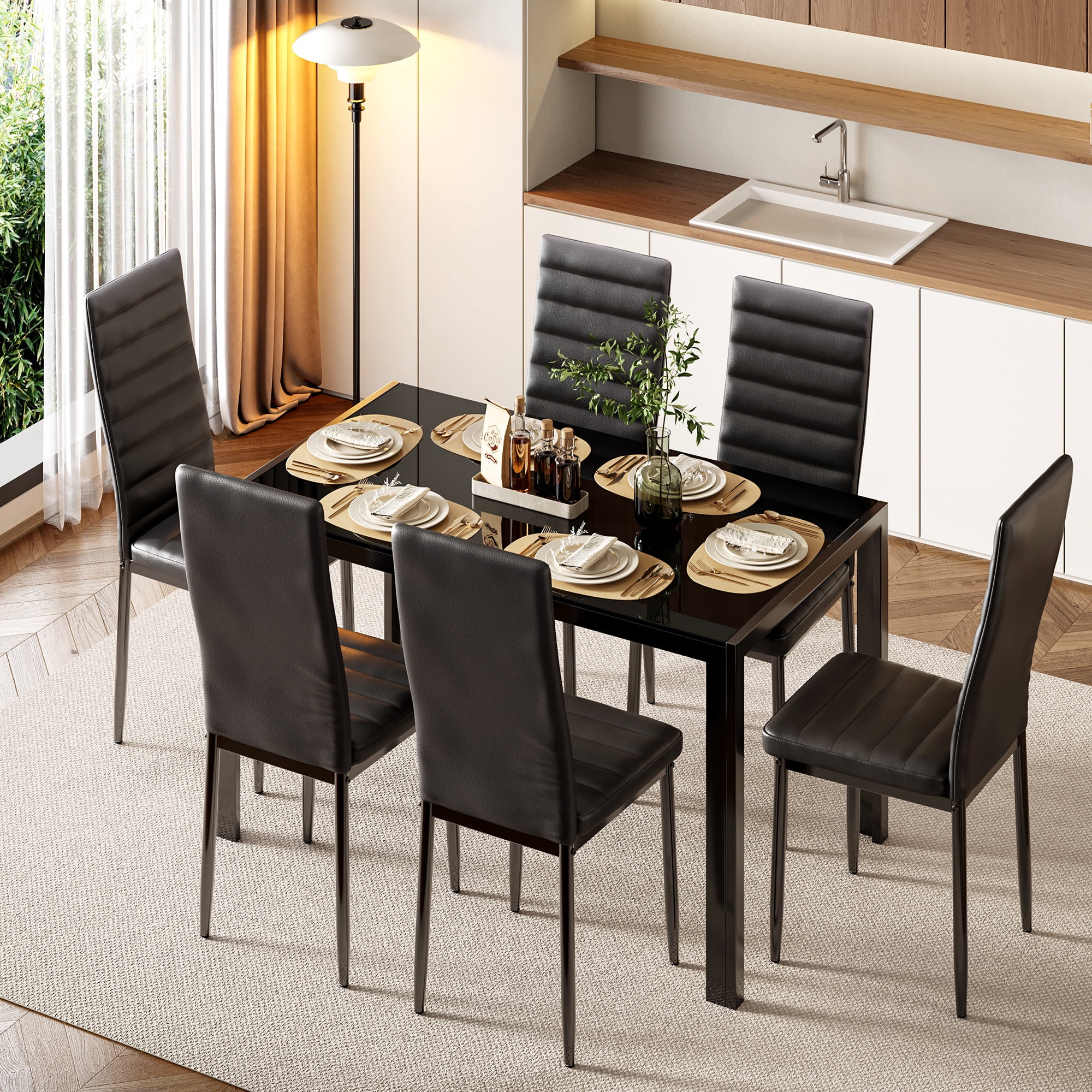 Asofer Modern 7 Piece Dining Table Sets, Rectanglar Kitchen Dining ...