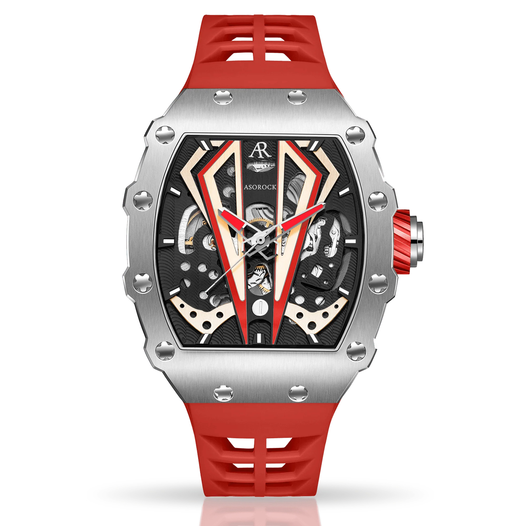 Asorock watches | Silver/red Motorsport V2 automatic | 44MM mens sports ...
