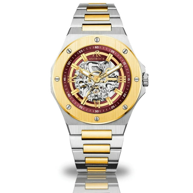 Asorock watches | Two tone Gold/Red Tubili| 42mm mens automatic watch ...